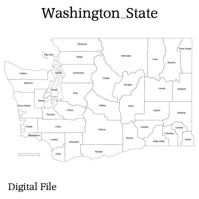 Washington State Map Outline Digital Download | USA Map Clipart Cut ...