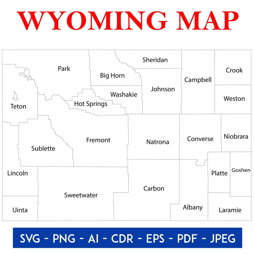 Wyoming County Map Outline Digital Download | USA Map Clipart Cut File ...