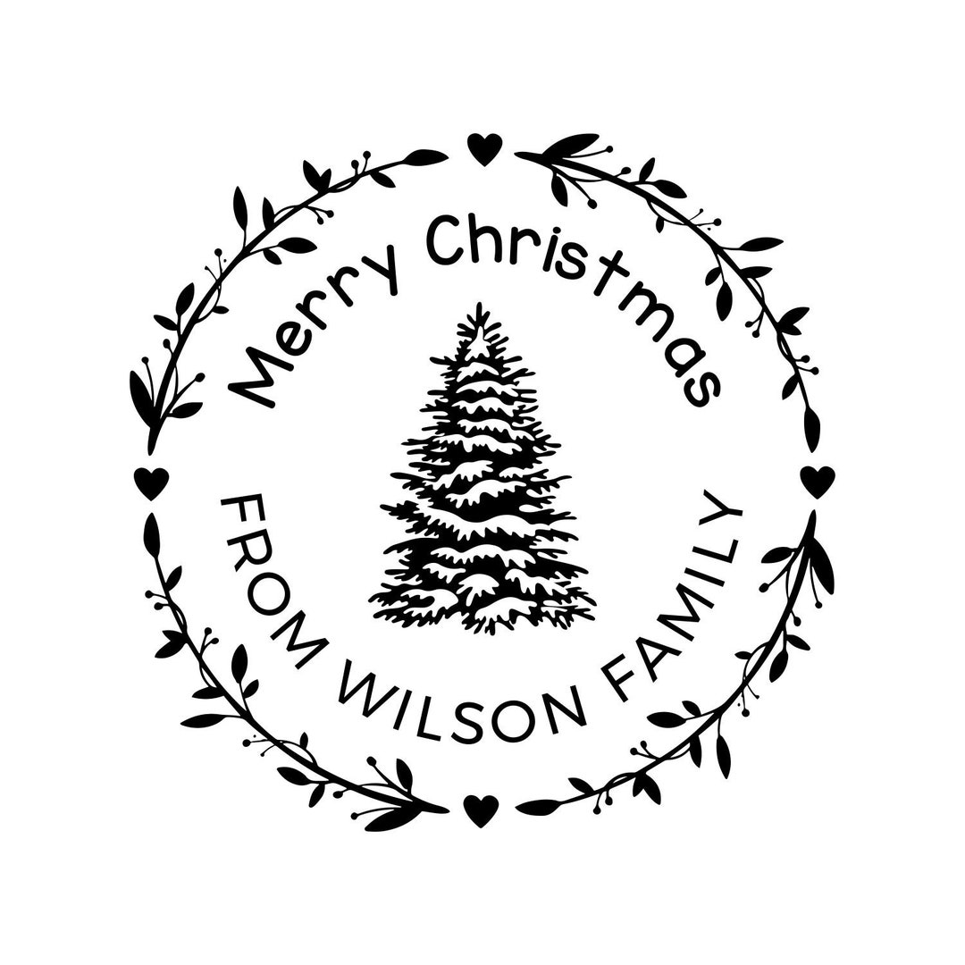 Personalized Round Merry Christmas Stamp With Christmas Tree and Family ...