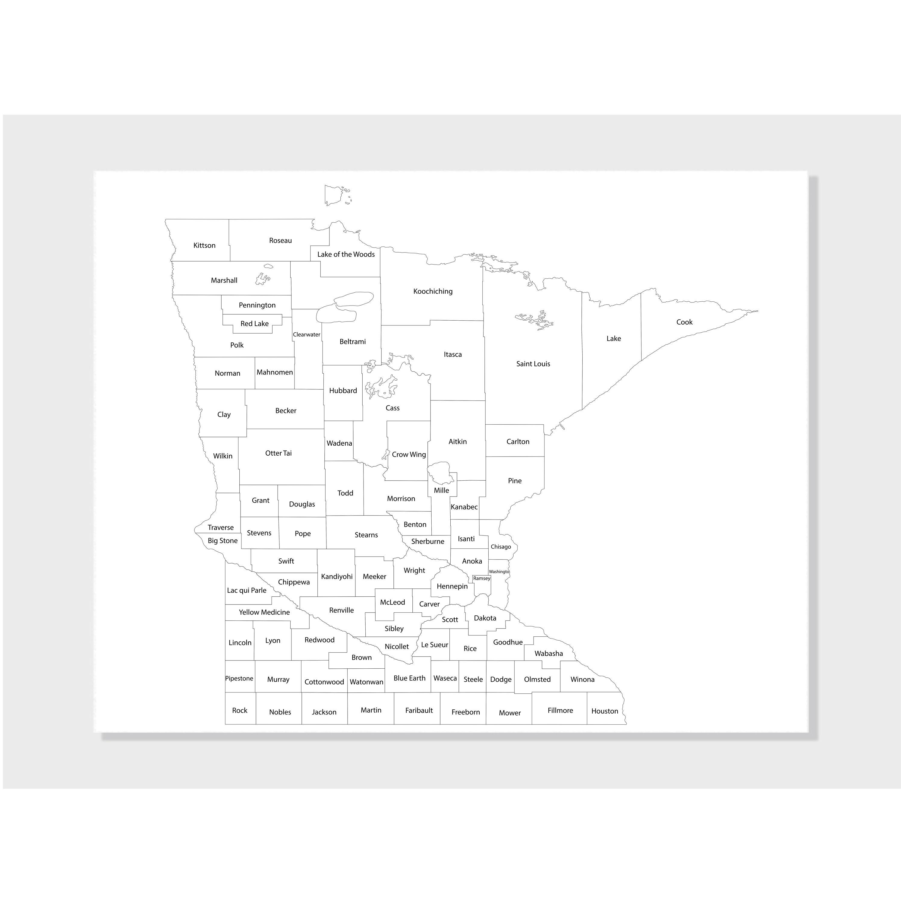 Minnesota County Map Outline Digital Download | USA Map Clipart Cut ...