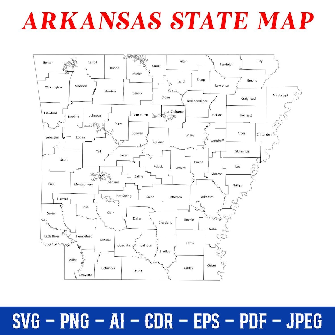 Arkansas Outline Map Digital Download | Map Clipart Cut File | USA ...