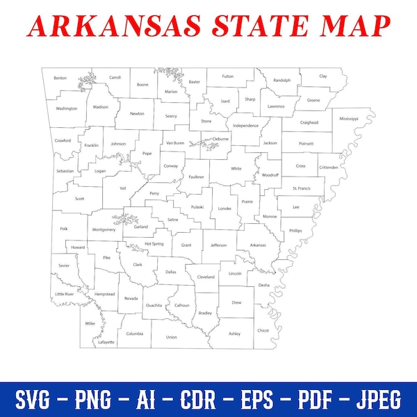 Countries of Arkansas Map - Etsy