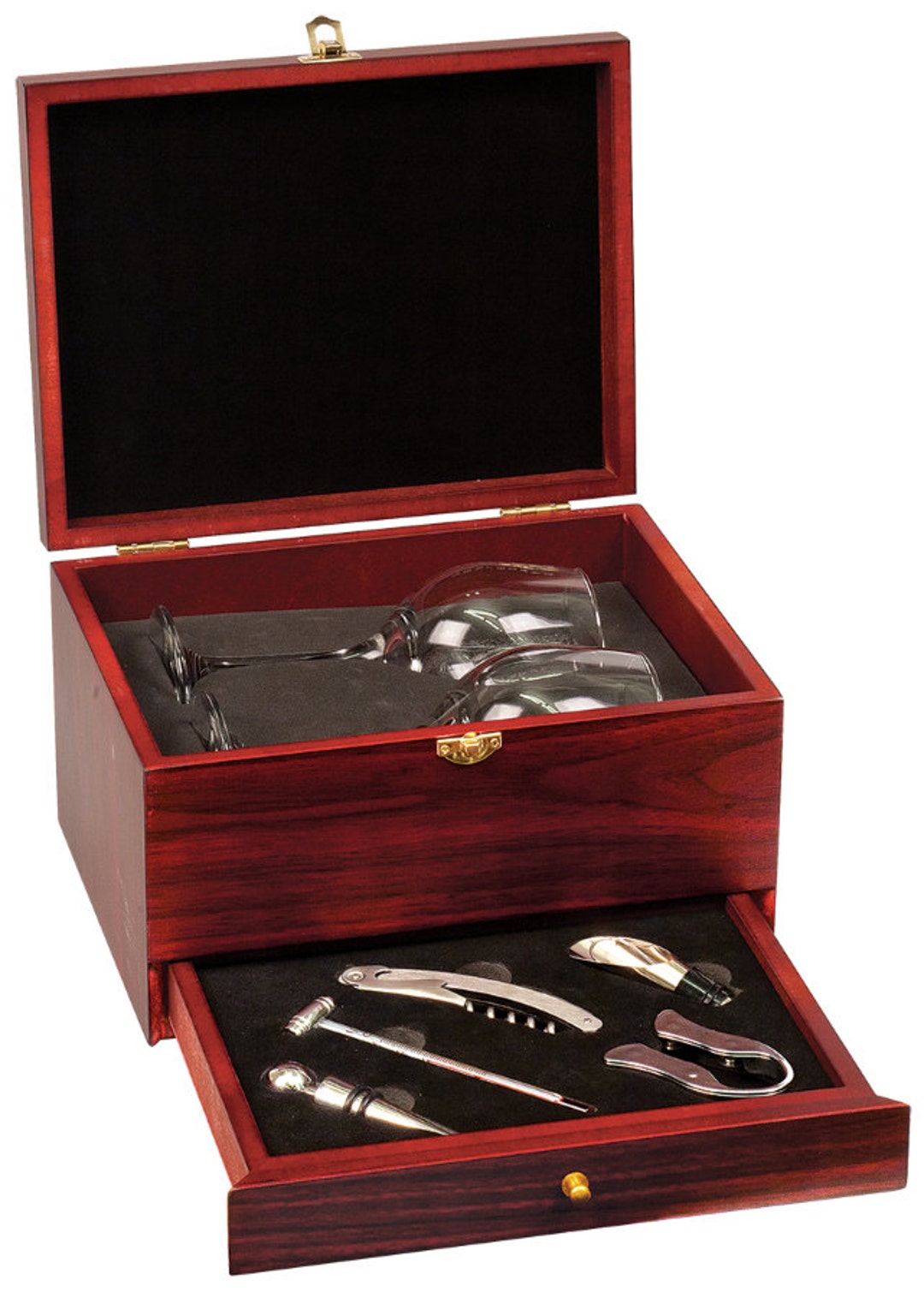 Rosewood Finish 5-piece Wine Tool Set With 2 Glasses Beautiful Wine ...