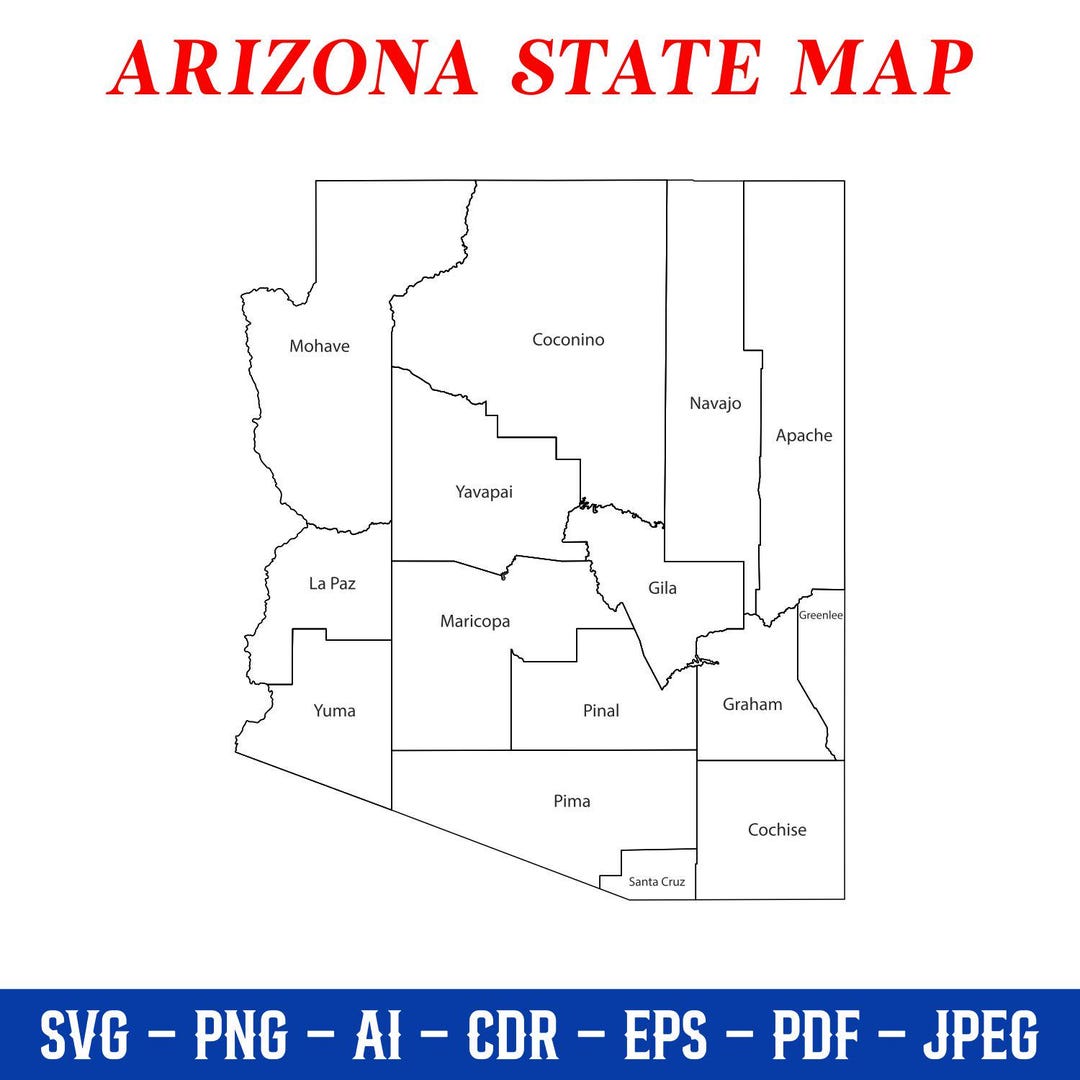 Arizona Outline Map Digital Download | Map Clipart Cut File | USA ...
