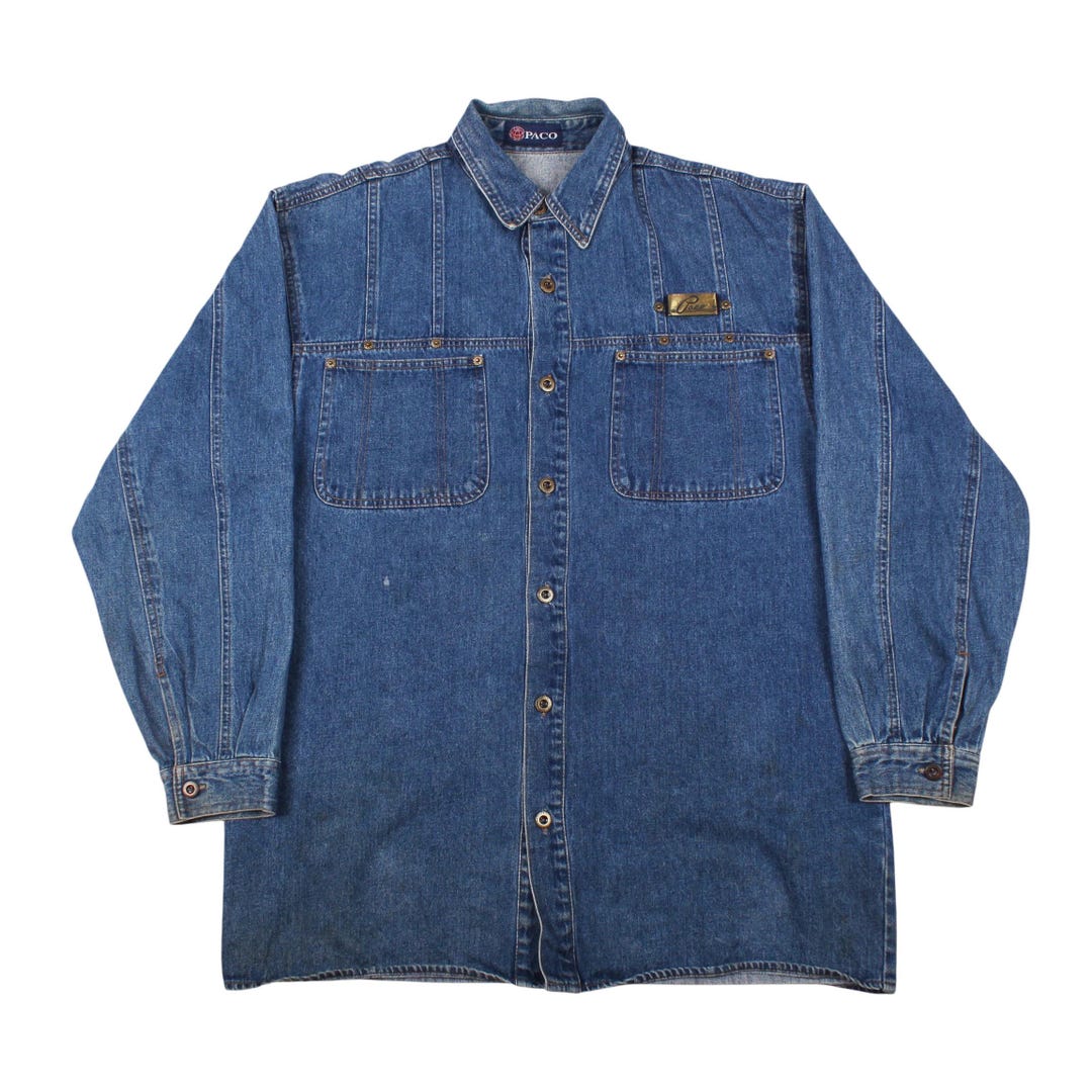 Vintage 90s Paco Jeans Denim Shirt Hip Hop Streetwear Oversized Blue ...