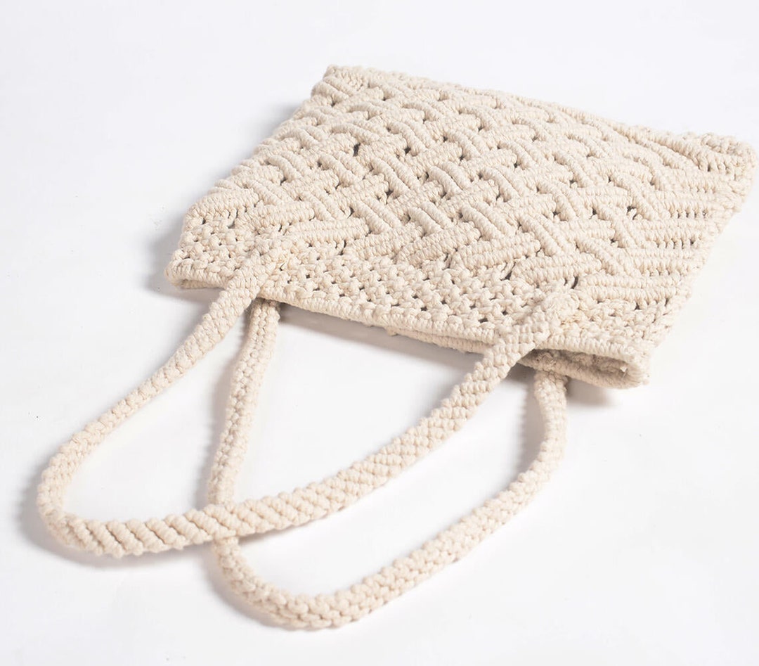 Hand Knotted Macrame Shoulder Bag | Beach Bag, Bohemian Chic Style ...