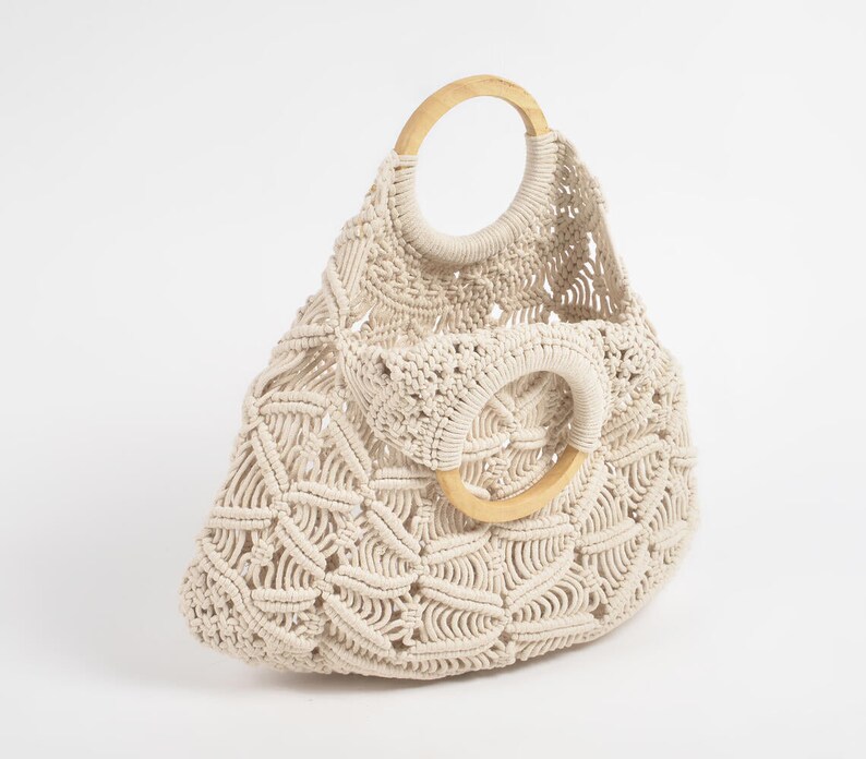 Knotted Macrame Handbag With Cane Handles | Vacation Purse, Macrame ...