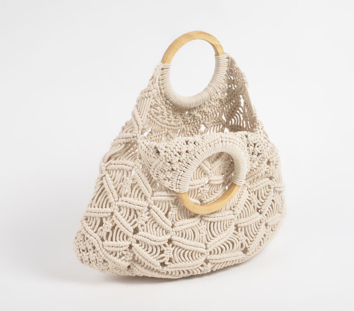Knotted Macrame Handbag With Cane Handles | Vacation Purse, Macrame ...