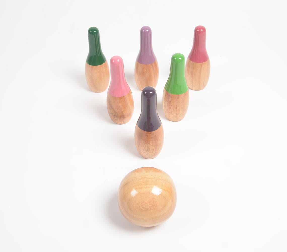 Turned Mango Wood Mini Bowling Pins Set for Kids | Aesthetically ...