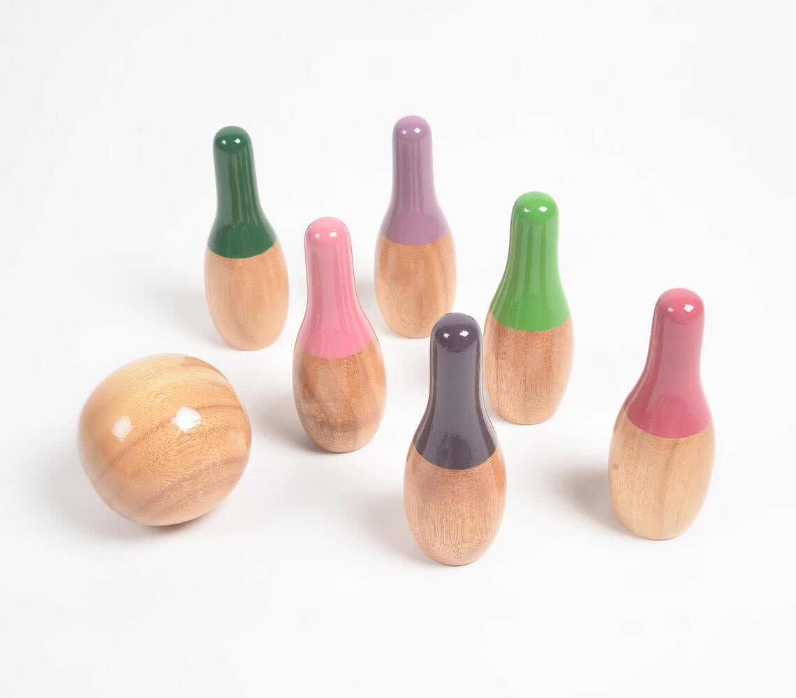 Turned Mango Wood Mini Bowling Pins Set for Kids | Aesthetically ...