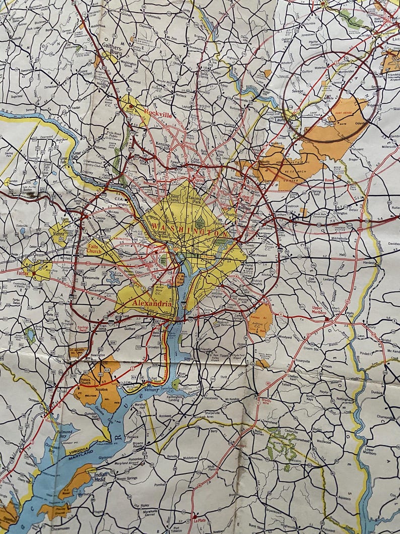 1964 AAA Map of Chesapeake Bay Area Washington DC Baltimore Double Side ...