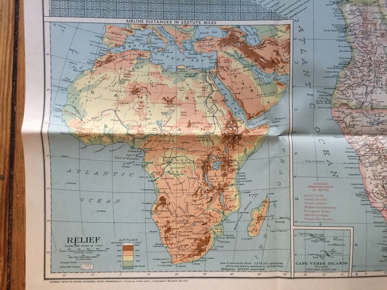 1951 Map of Africa National Geographic Map - Etsy