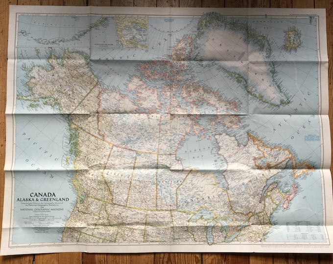 1947 National Geographic Map Canada Greenland Alaska Vintage North ...