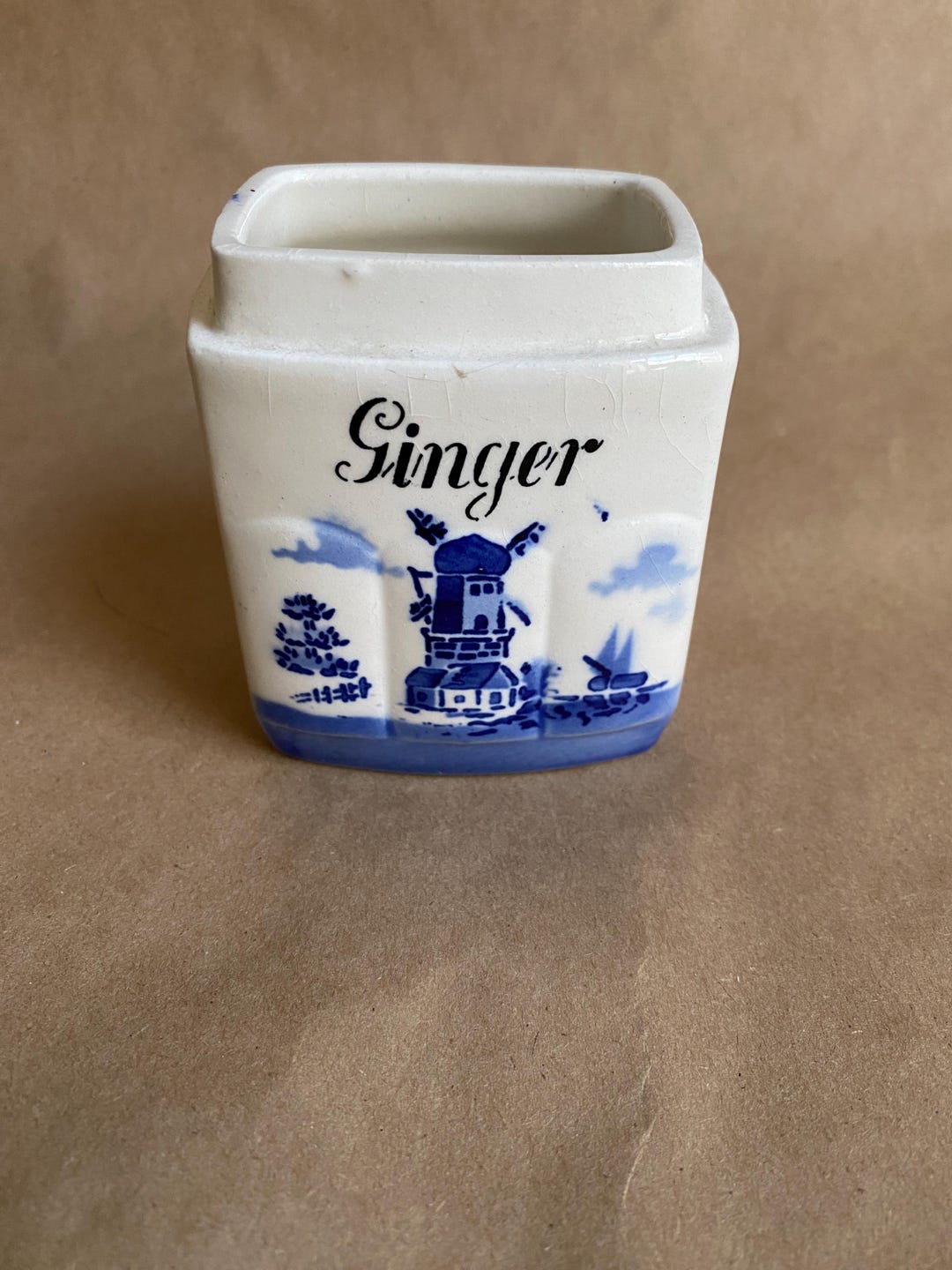Ginger Spice Container With Windmills Made in Germany NO LID Blue and ...