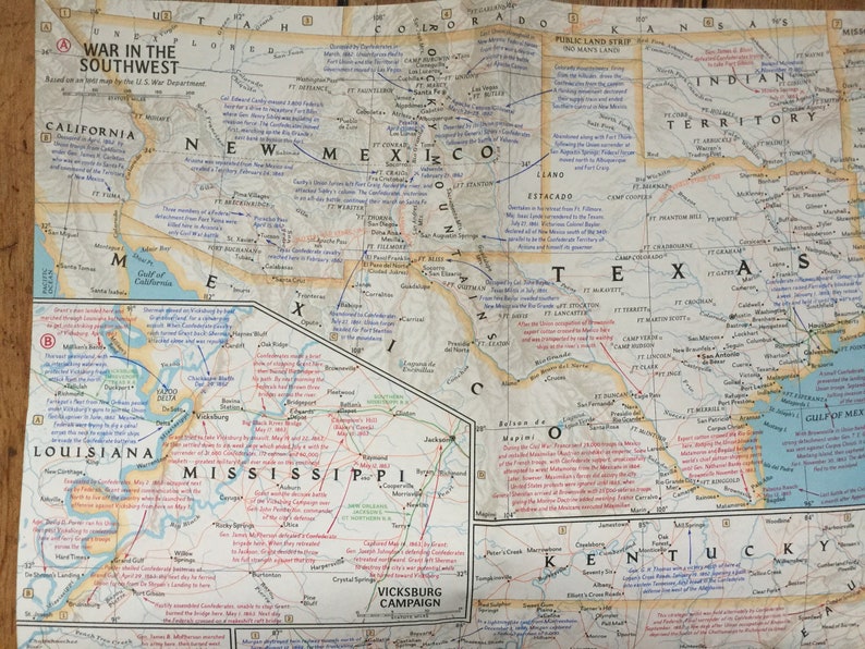 1961 Map of Battlefields of the Civil War National Geographic - Etsy