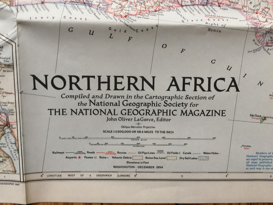 1954 Map of Northern Africa National Geographic Map - Etsy