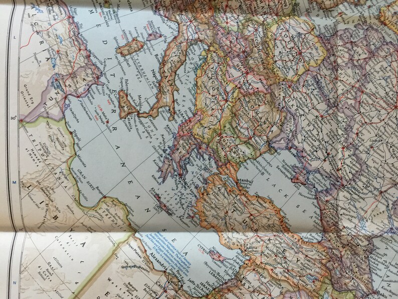 1951 Map of Asia and Adjacent Areas National Geographic Map - Etsy