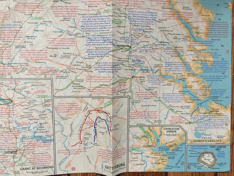 1961 Map of Battlefields of the Civil War National Geographic Map - Etsy