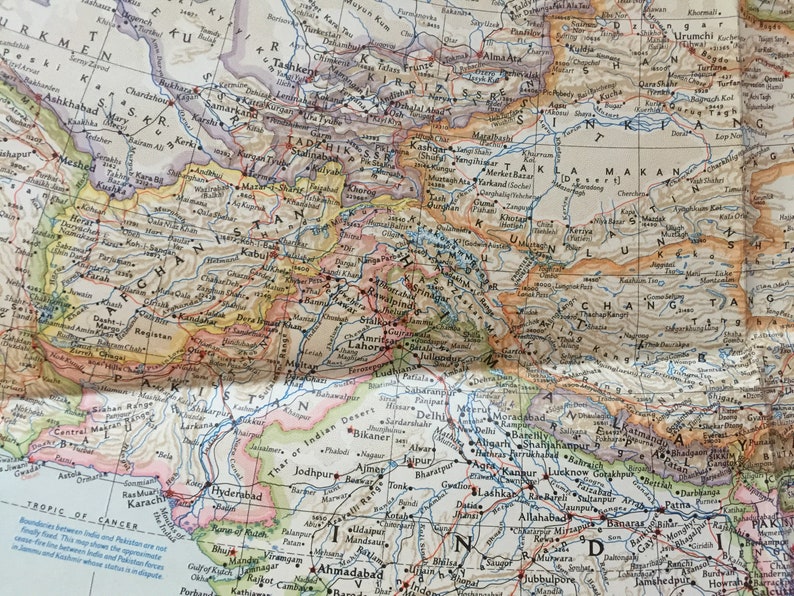 1951 Map of Asia and Adjacent Areas National Geographic Map - Etsy