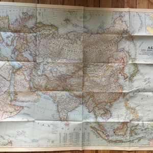 1951 Map of Asia and Adjacent Areas National Geographic Map - Etsy