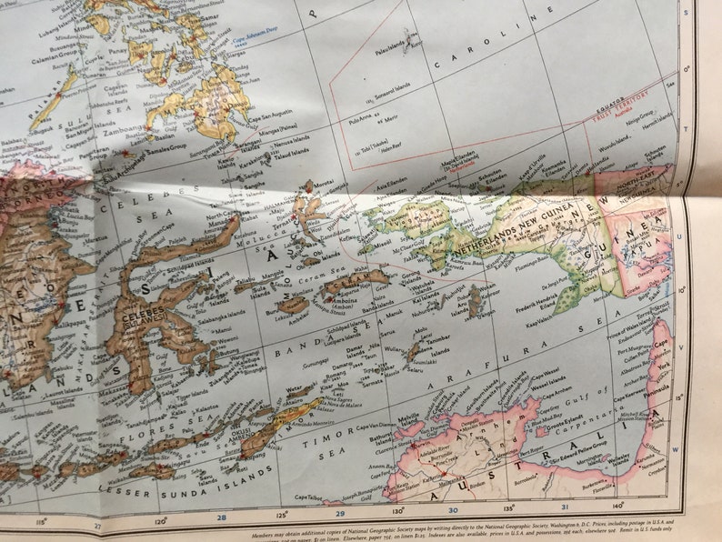 1951 Map of Asia and Adjacent Areas National Geographic Map - Etsy