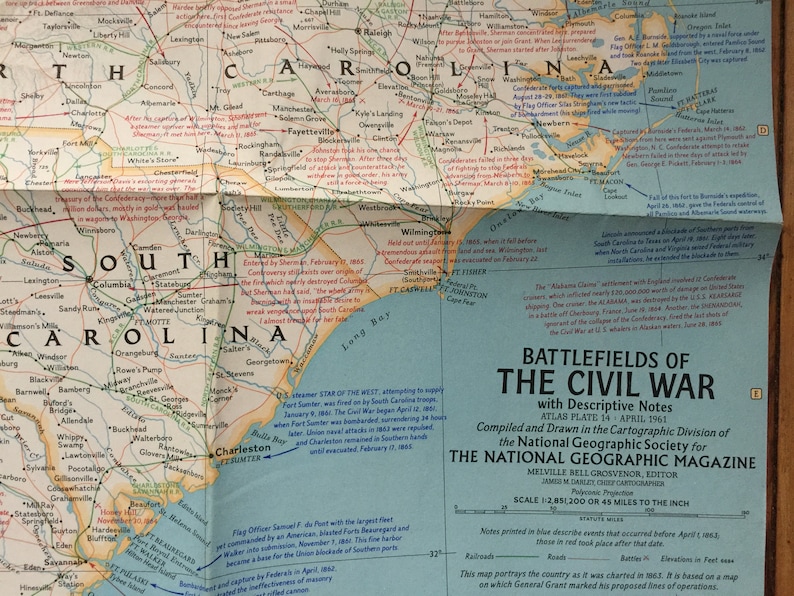 1961 Map of Battlefields of the Civil War National Geographic Map - Etsy