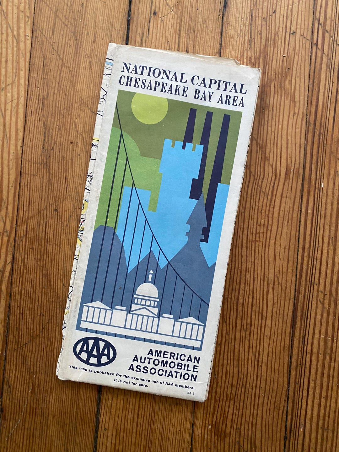 1964 AAA Map of Chesapeake Bay Area Washington DC Baltimore Double Side ...