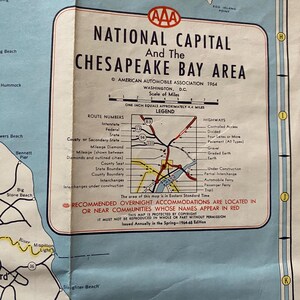 1964 AAA Map of Chesapeake Bay Area Washington DC Baltimore Double Side ...