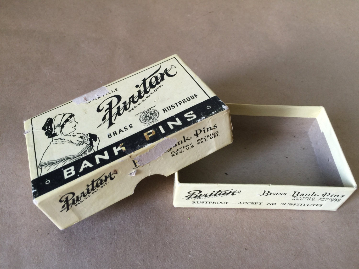 Vintage Oakville Puritan Bank Pins Box Sewing Collectible - Etsy