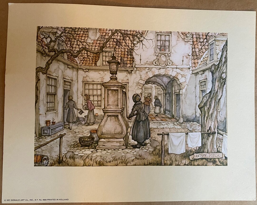 Vintage 1971 Anton Pieck Paper Tole Print 7 X 9 Inch Courtyard - Etsy