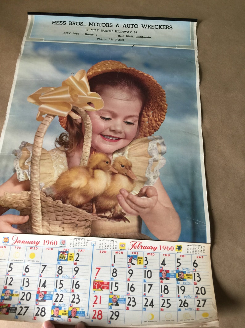 1960s Vintage Wall Calendar Girl With Ducklings - Etsy