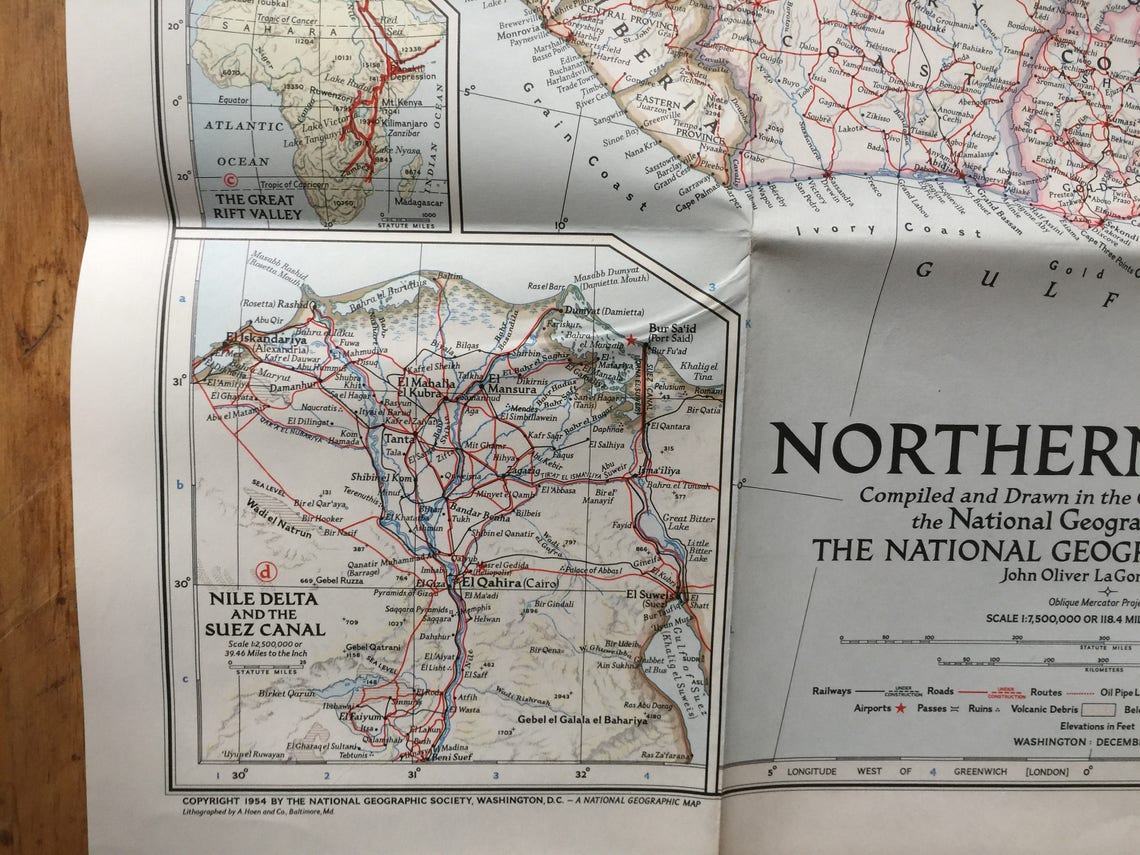 1954 Map of Northern Africa National Geographic Map | Etsy
