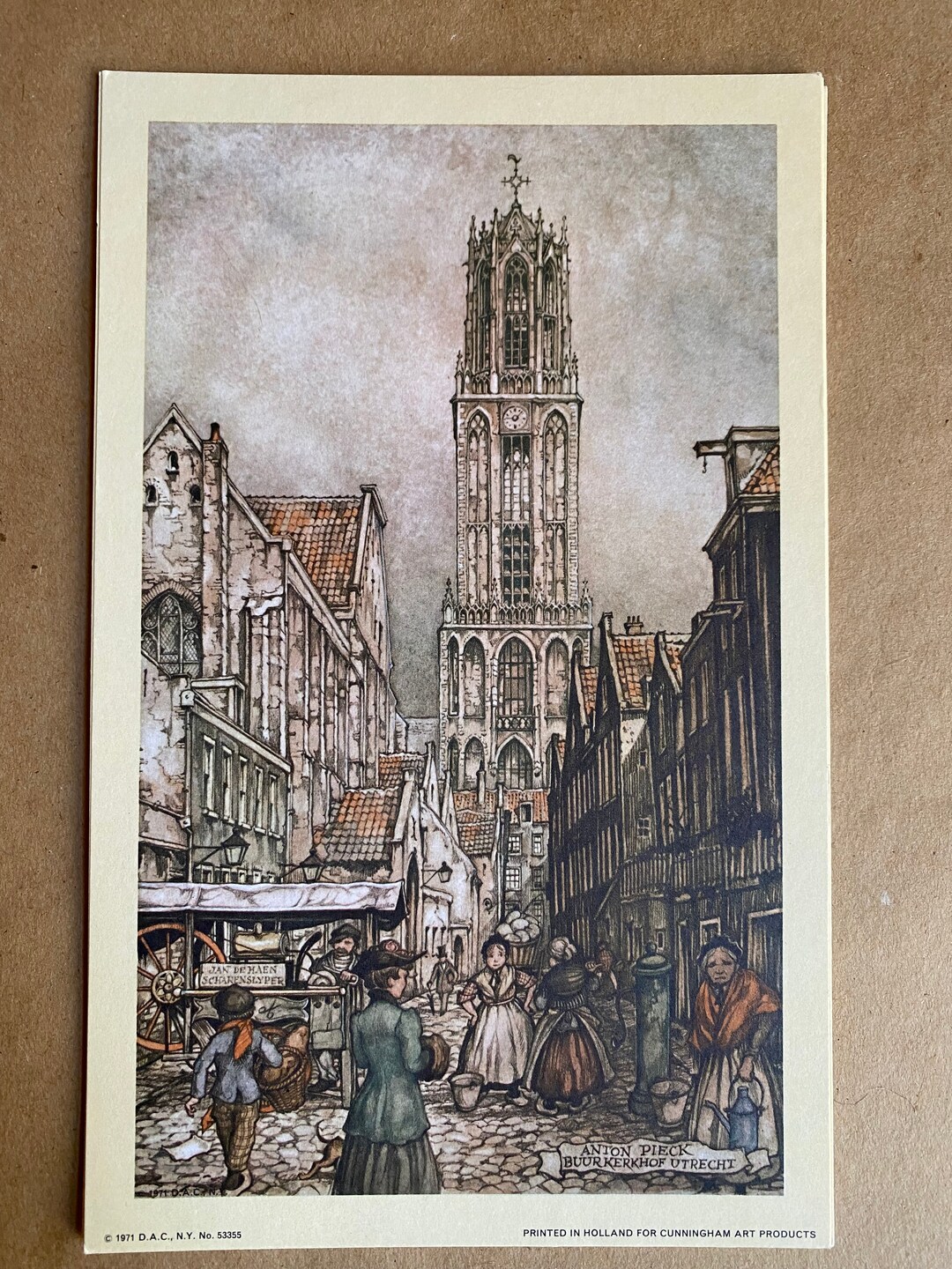 Vintage 1971 Anton Pieck Paper Tole Print 5 X 8 Inch Cathedral Tower ...