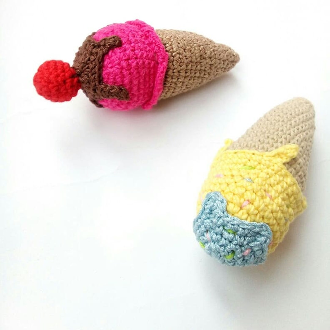 Ice-cream Cone Crochet Cotton Toy 1 Pc Pretend Food Natural - Etsy