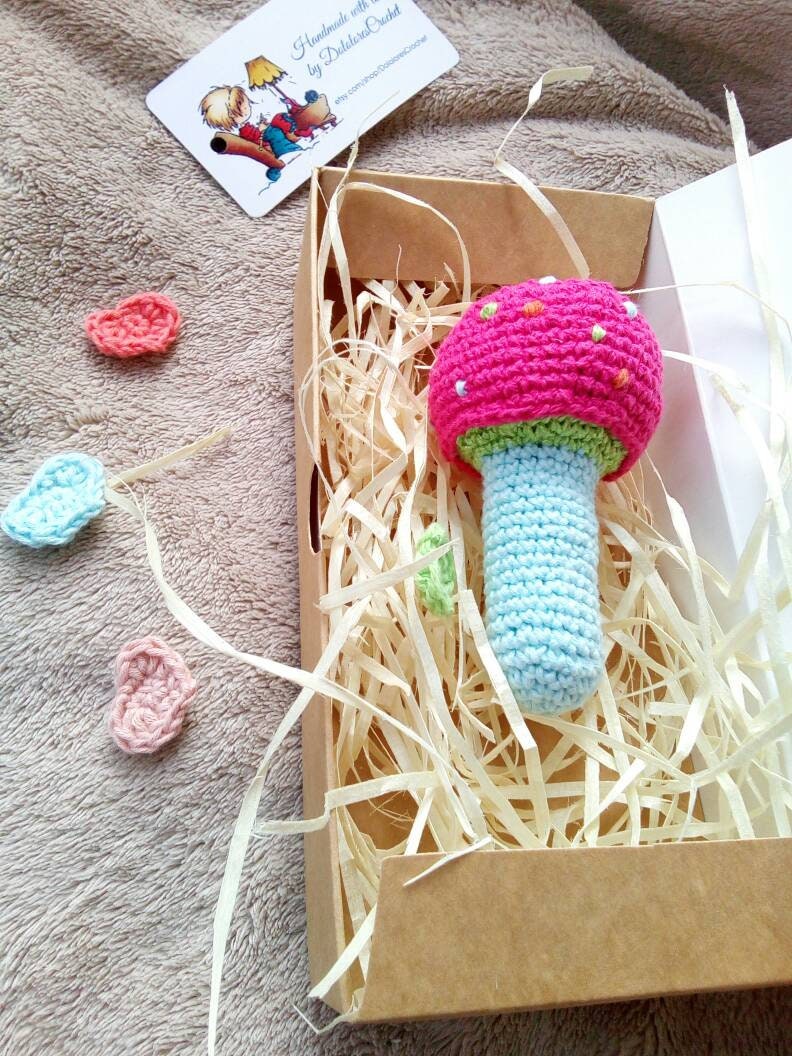 Fairy mushroom Crochet baby rattle Colorful newborn | Etsy