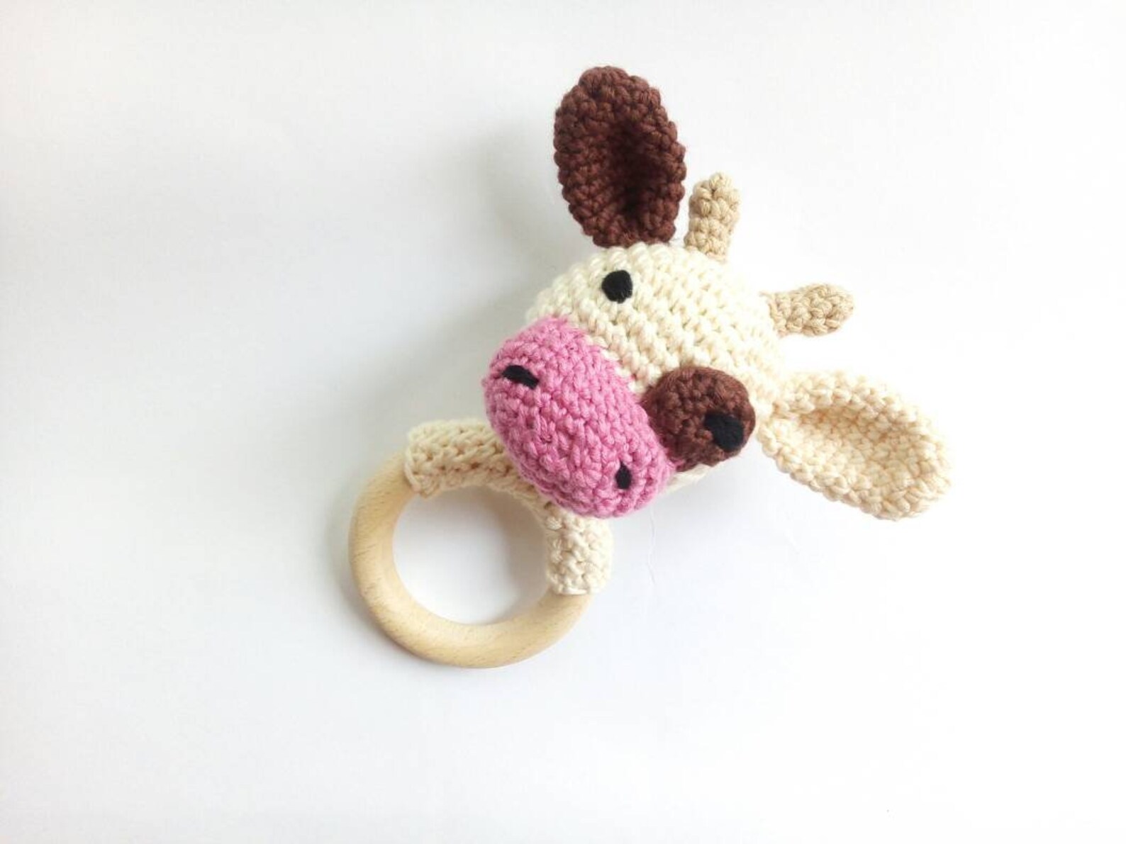 Crochet Cute Cow Natural Wooden Ring Teether Organic Cotton - Etsy