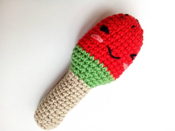 Watermelon Slice Kawaii Crochet Rattle Fruit Popsicle Natural - Etsy