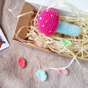 Fairy Mushroom, Crochet Baby Rattle, Colorful Newborn, Learning Sensory ...