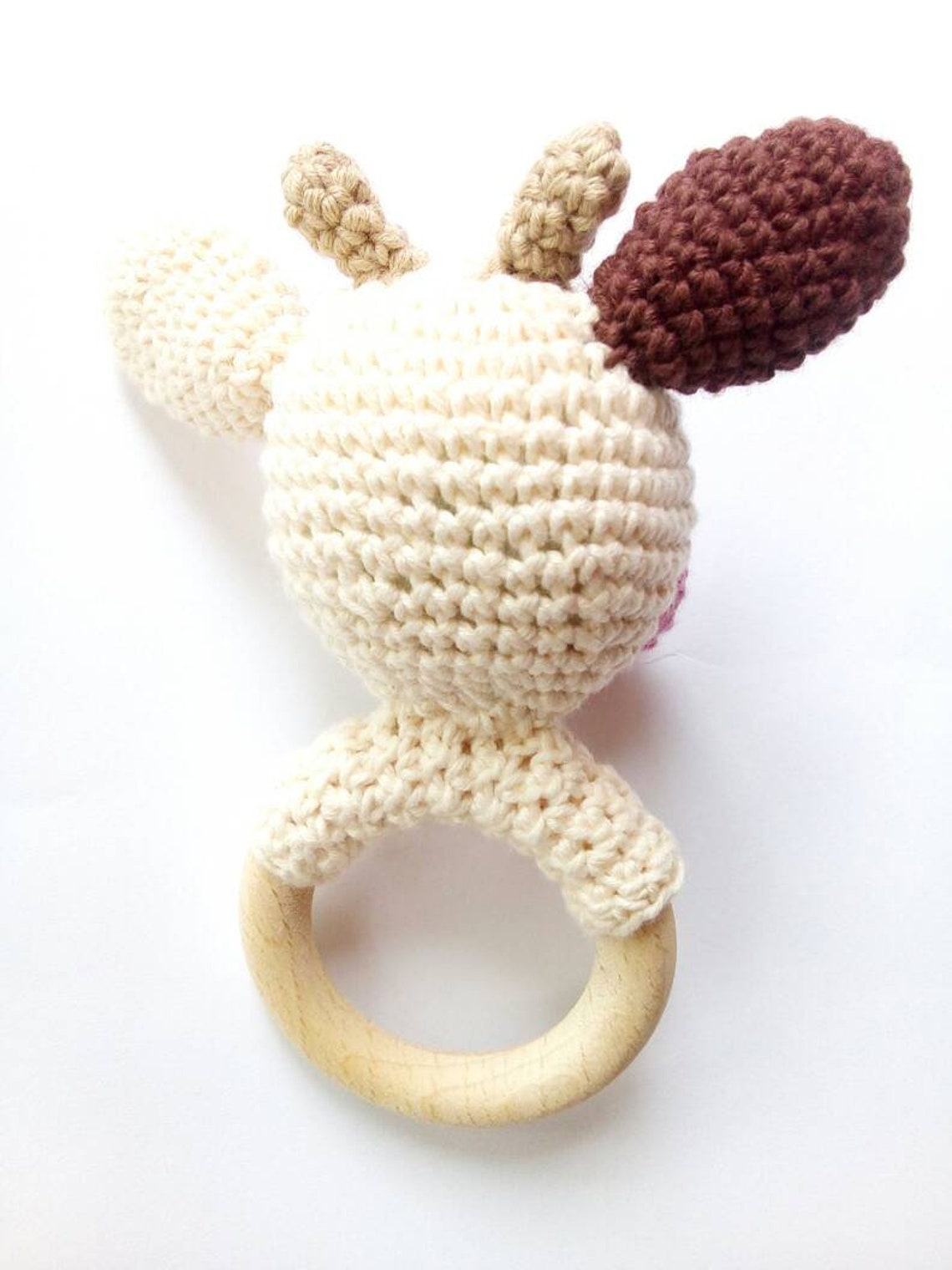Crochet Cute Cow Natural wooden ring teether Organic cotton | Etsy