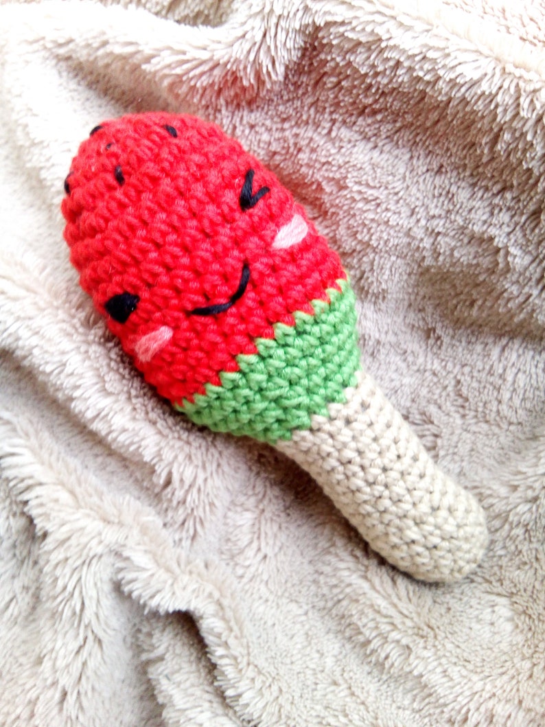 Watermelon Slice Kawaii Crochet Rattle Fruit Popsicle Natural - Etsy