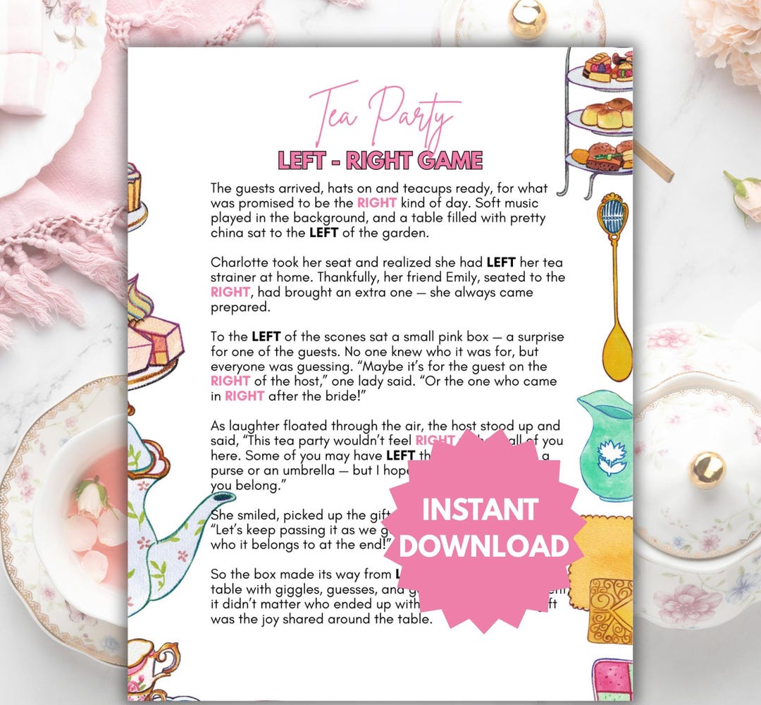 Left Right Game Tea Party, Tea Activities, Pass the Gift Game, Tea ...