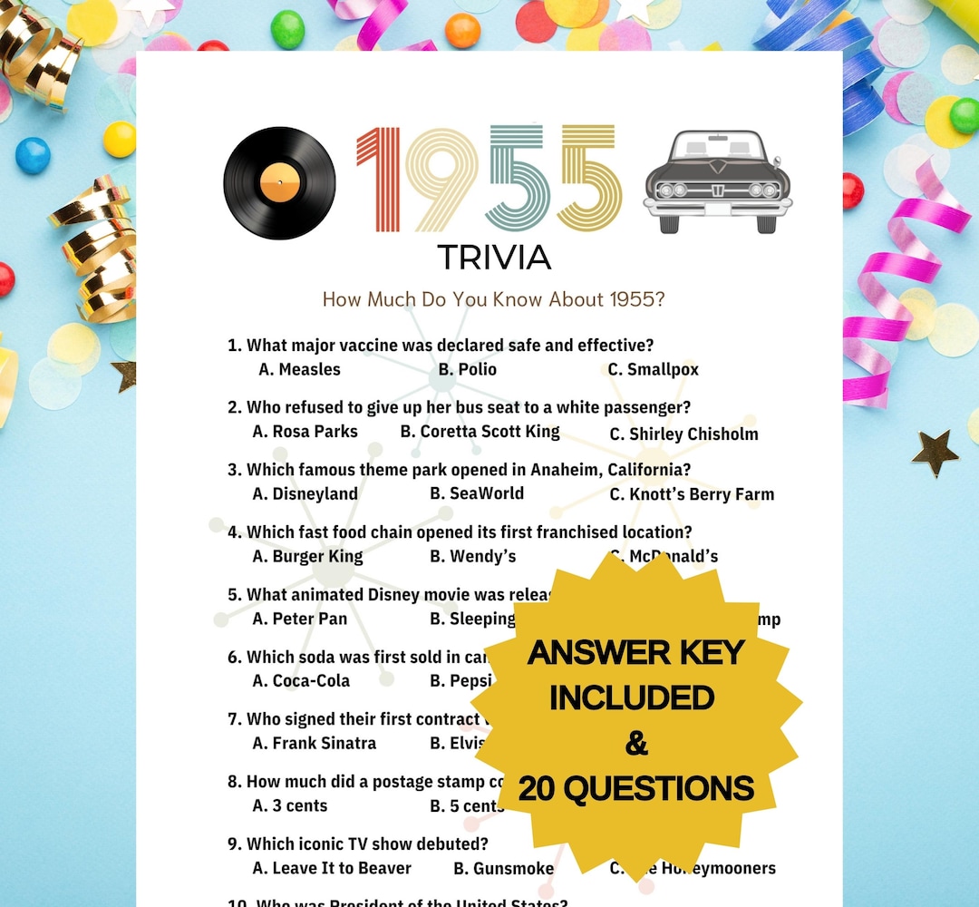1955 Birthday Trivia Game: 70th Birthday Party Icebreaker (printable ...