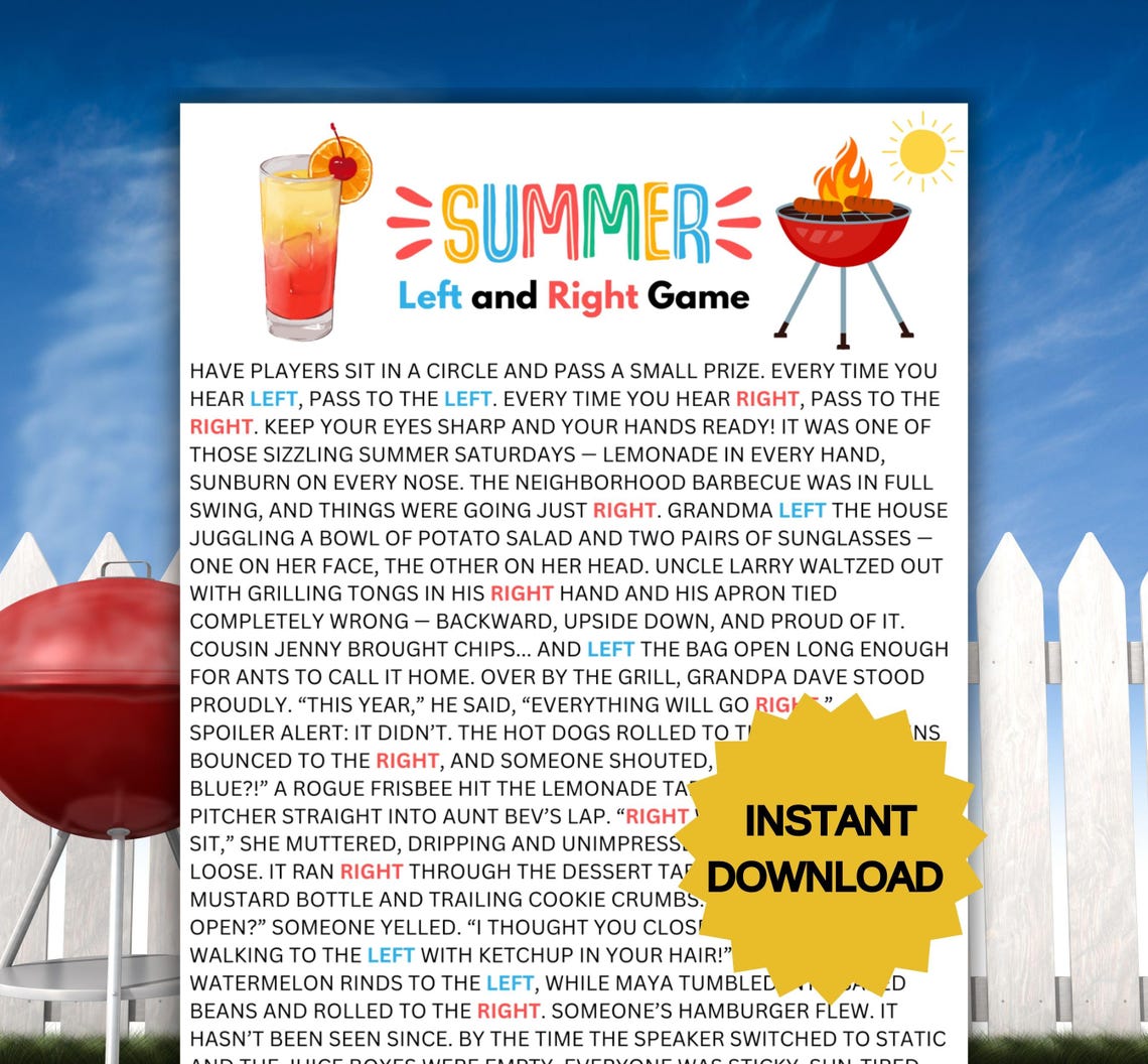 Summer Left Right Game: Printable Party Icebreaker (PDF Download) - Etsy