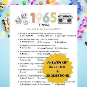 60th Birthday 1965 Trivia Game: Retro Party (printable PDF) - Etsy