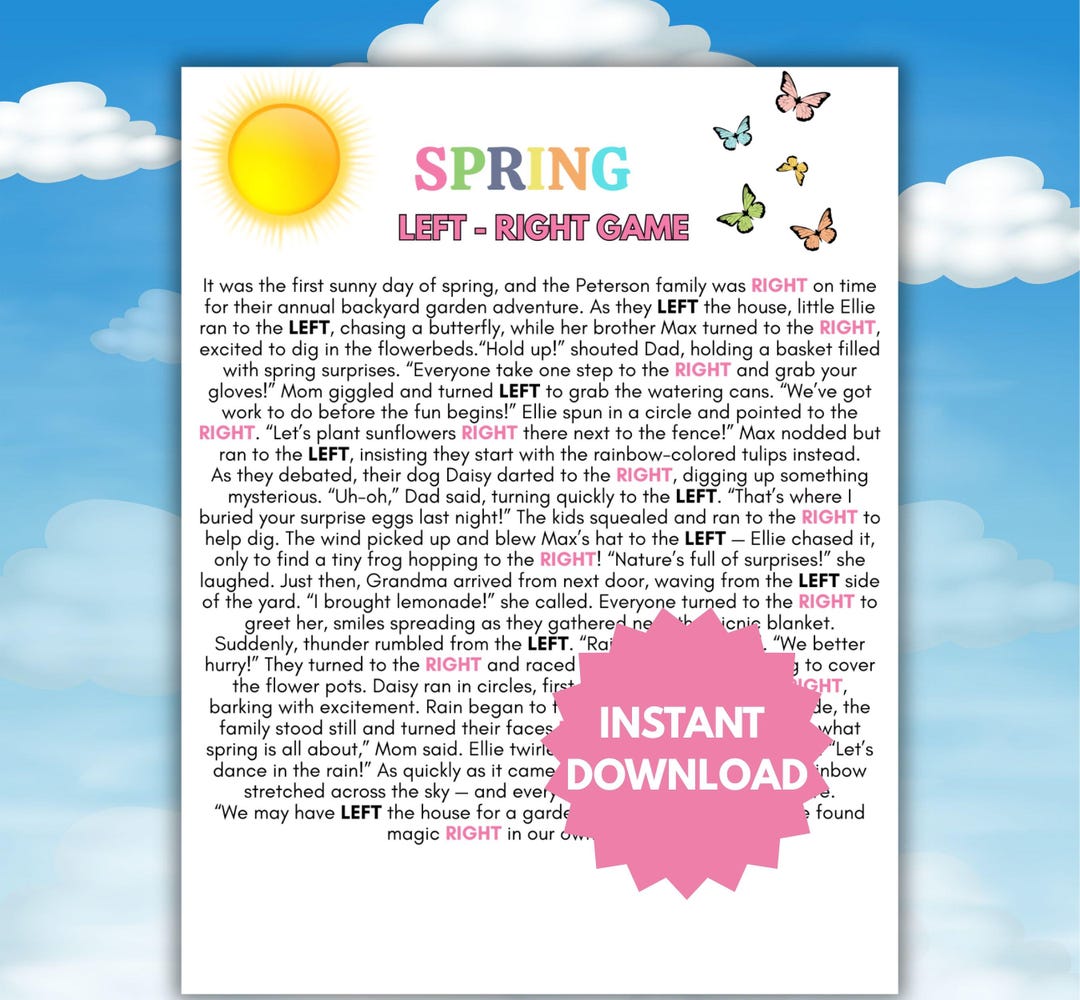 Spring Left Right Game: Printable Party Activity (PDF Download) - Etsy
