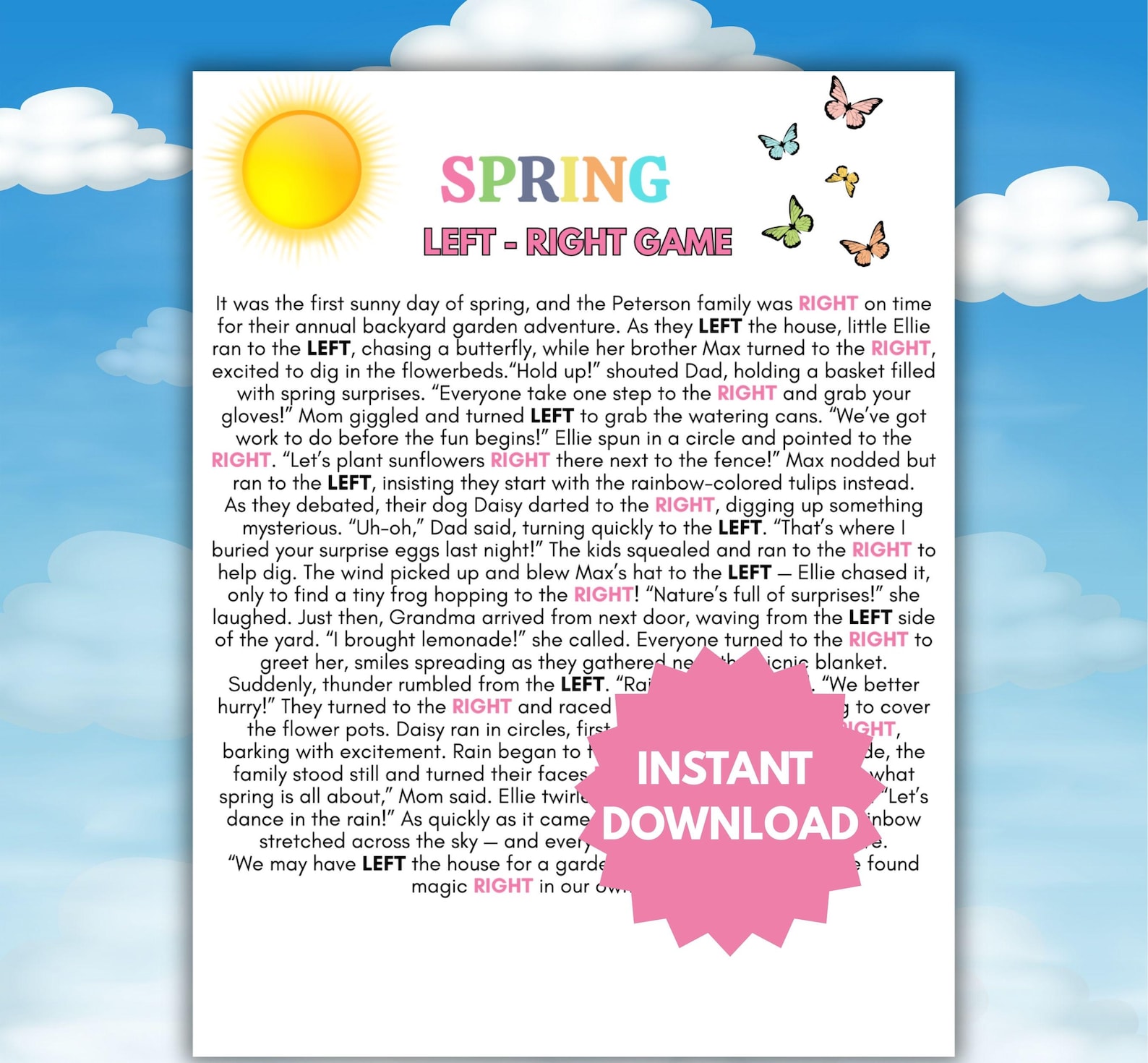 Spring Left Right Game: Printable Party Activity (PDF Download) - Etsy