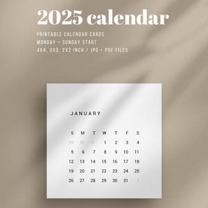 2025 Calendar | 4x4 | 3x3 | 2x2 | 2025 Mini Calendar | Printable Bujo Calendar 2025 | Journaling ...
