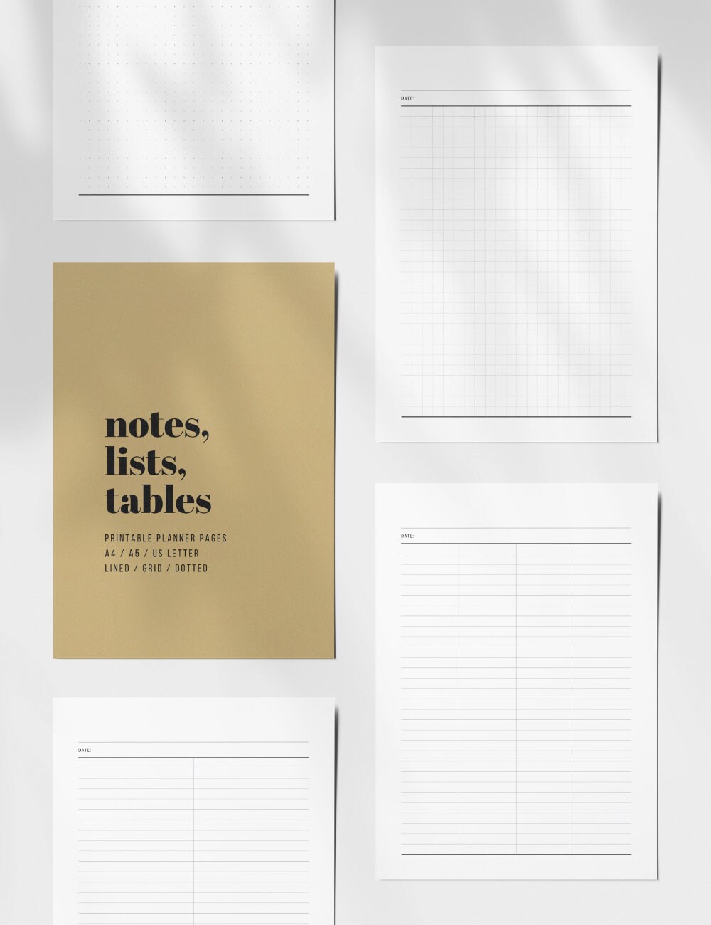 Printable Notes Lists Tables A4 A5 US Letter - Etsy