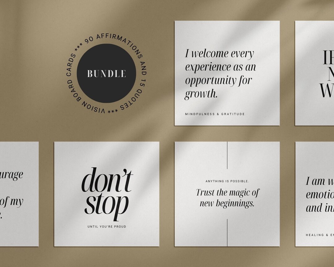 Printable Vision Board Cards BUNDLE | 90 Affirmations + 15 Quotes ...