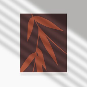 Bamboo Leaves. Minimalist Botanical Boho Art. Burnt Orange, Brown ...